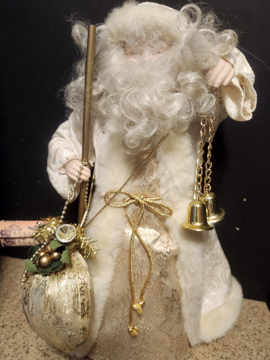 18 Santa Tree Topper or Table Display White Robe, Bells and Beads ...