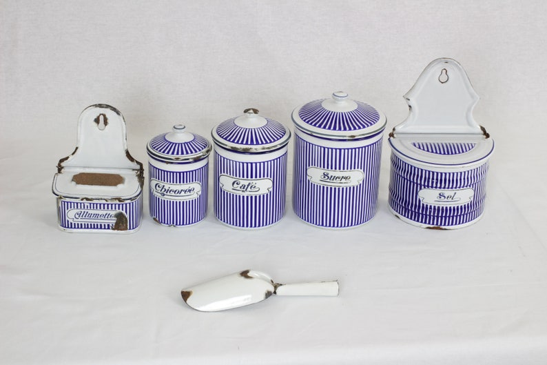 French Enameled Kitchen Canister Set // Enameled aluminet // | Etsy