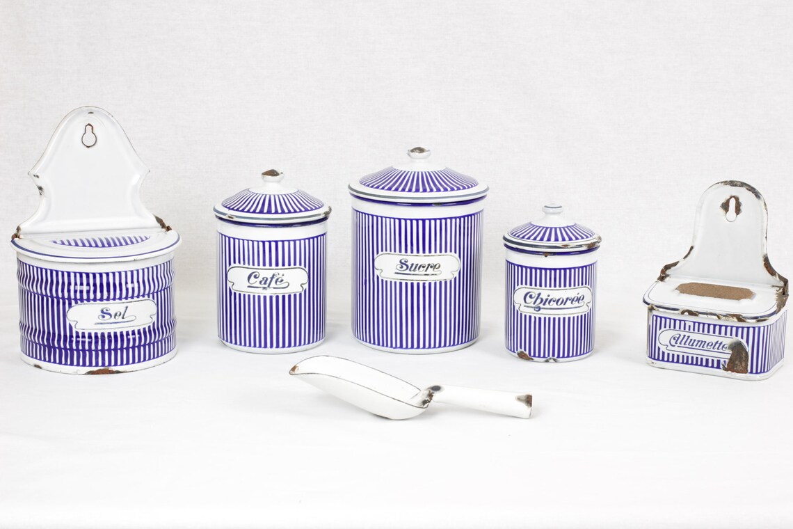French Enameled Kitchen Canister Set // Enameled Aluminet // - Etsy