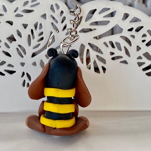 Choco and Tan Dachshund in Hooded Bee in Dress Key Chain Polymer Clay ...