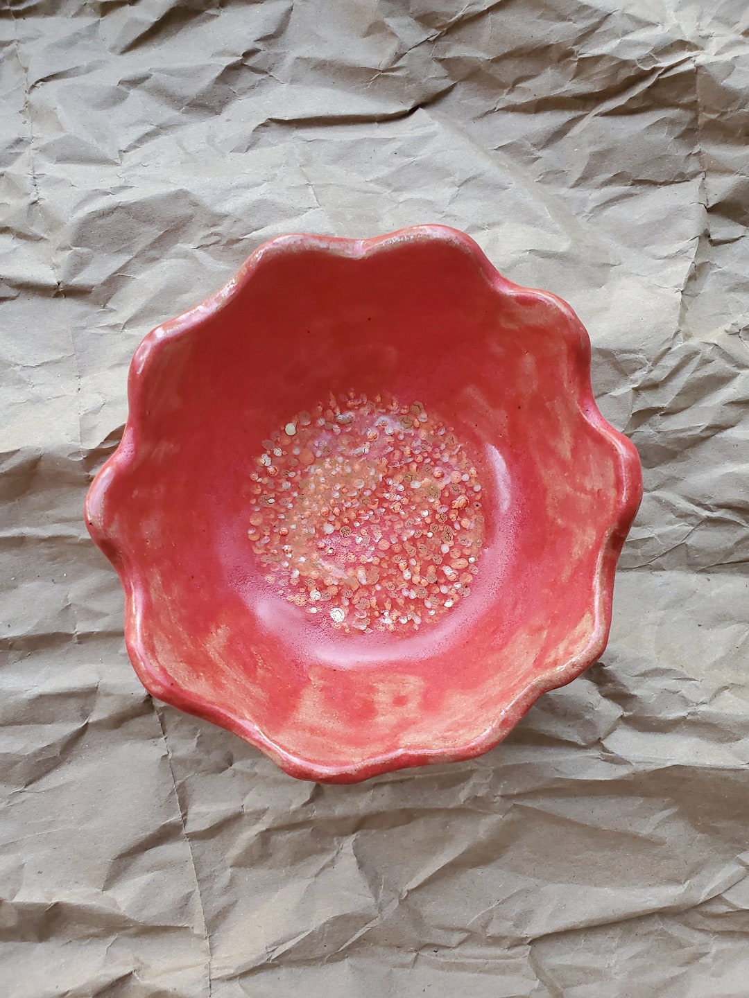 Red Flower Bowl W/ Sculptural Petal Lip - Ceramic Bowl, Decorative Bowl ...