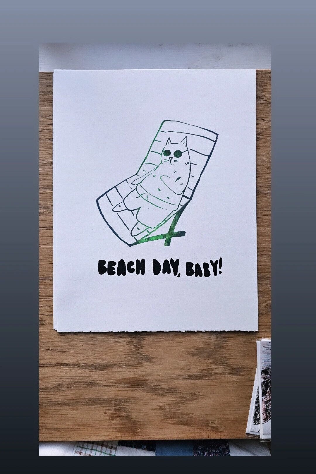 Colorful "beach Day, Baby!" Cat Print, Screenprint, Cat Art, Animal Art ...