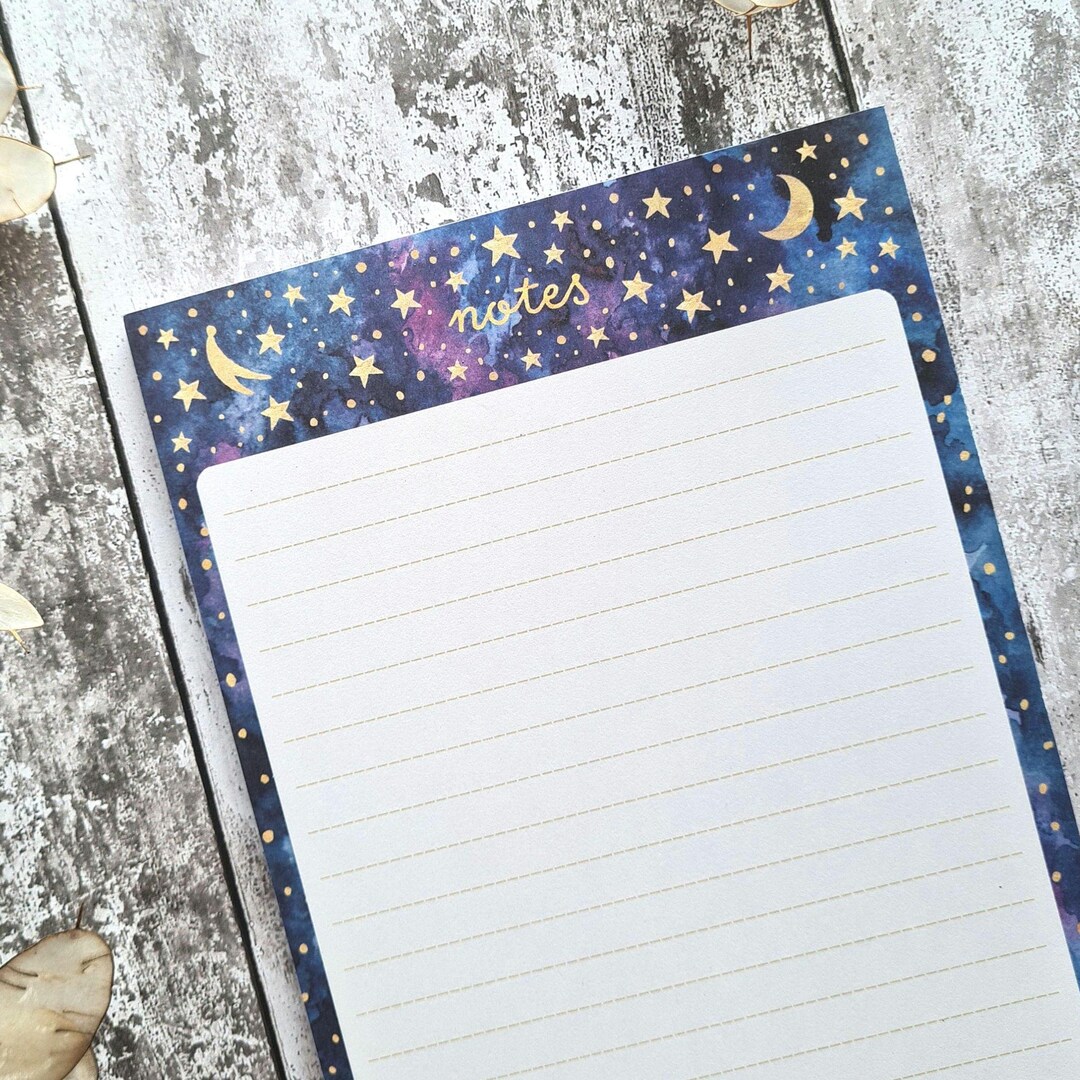A5 Galaxy Notepad. Moon and Stars, Watercolour Nebula in Blue & Purple ...