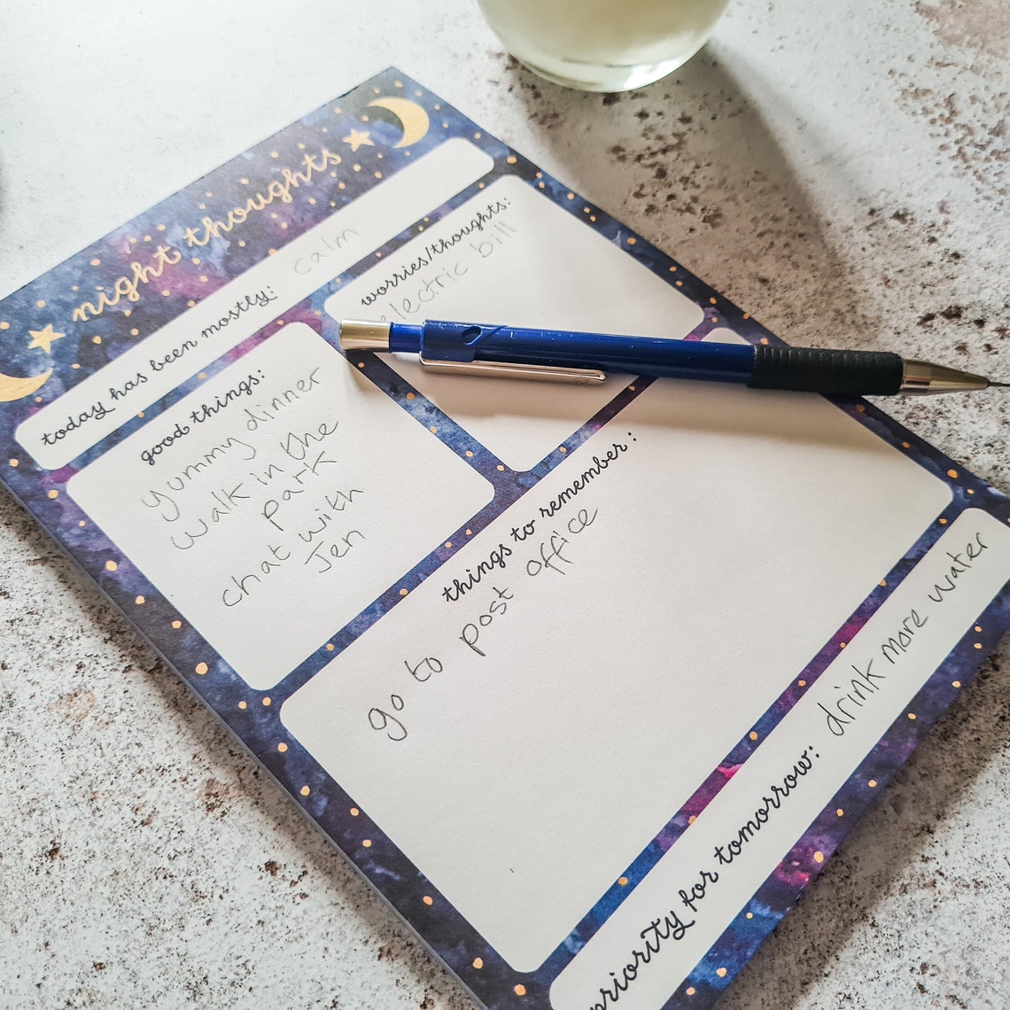 Night Thoughts Notepad A5 Mental Health and Gratitude Pad for Bedtime ...