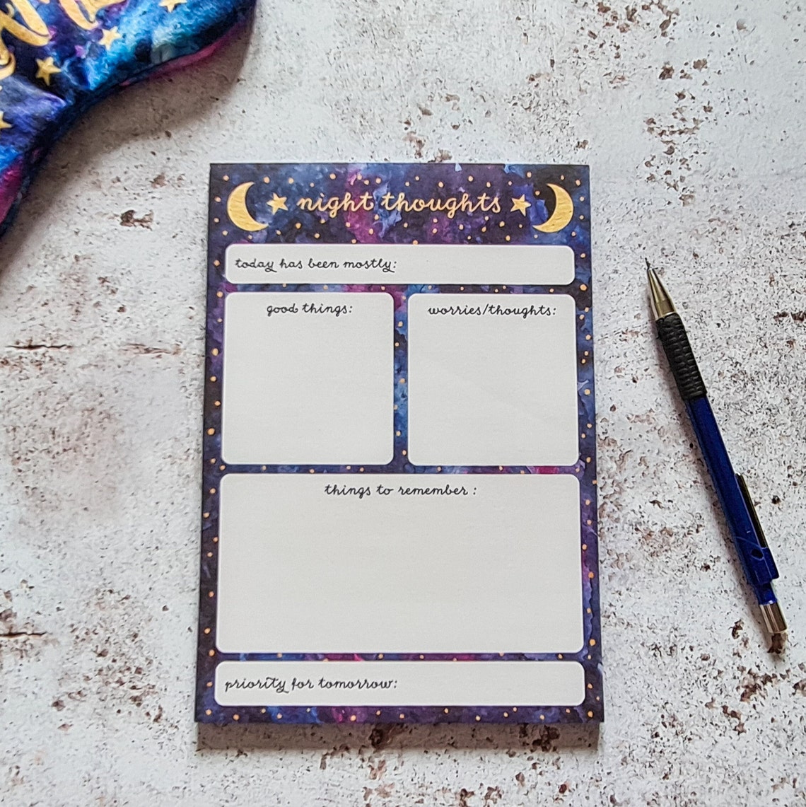 Night Thoughts Notepad A5 Mental Health and Gratitude Pad for Bedtime ...