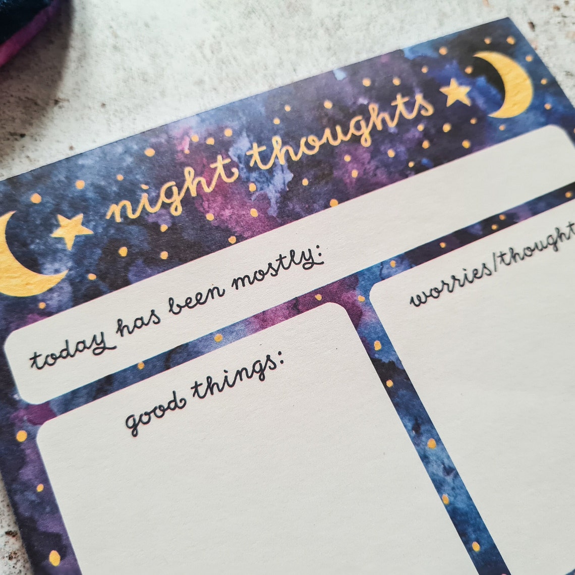Night Thoughts Notepad A5 Mental Health and Gratitude Pad for Bedtime ...