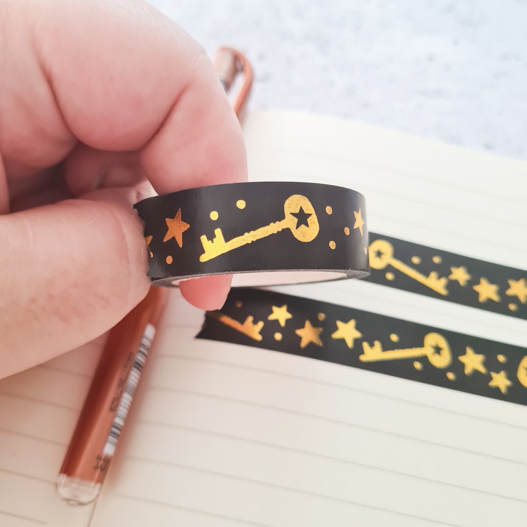Washi Tape Magic Gold Keys and Stars One Roll 15mm X 10 Metres Gold ...
