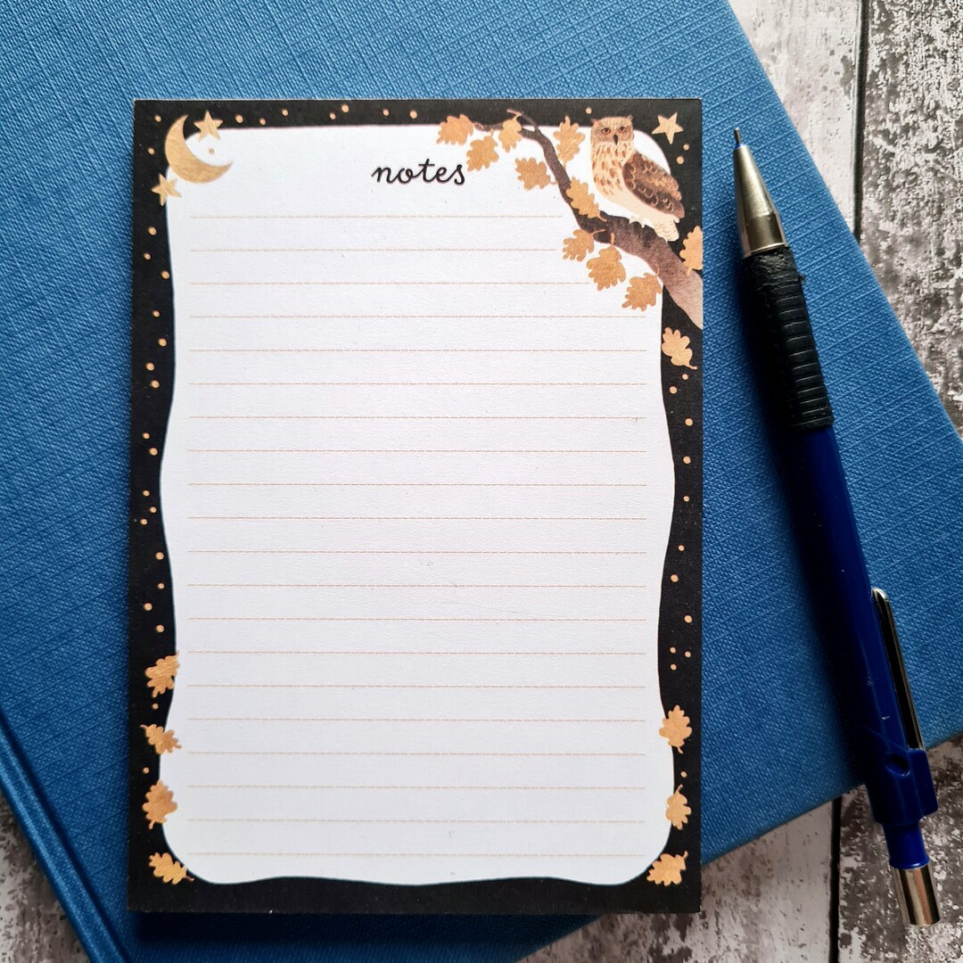 Owl Notepad Small A6 Pad With Lines Autumnal Owl in Oak Tree 50 Sheets ...