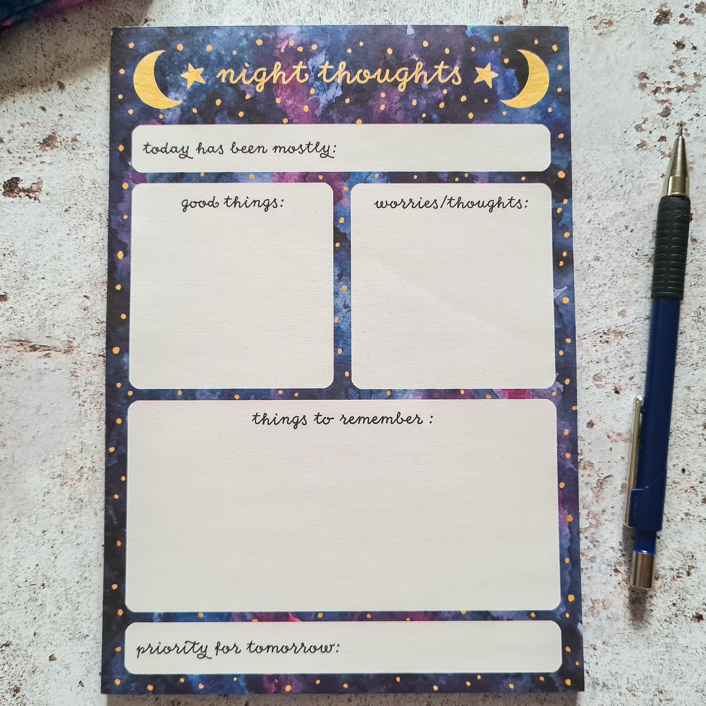 Night Thoughts Notepad A5 Mental Health and Gratitude Pad for Bedtime ...