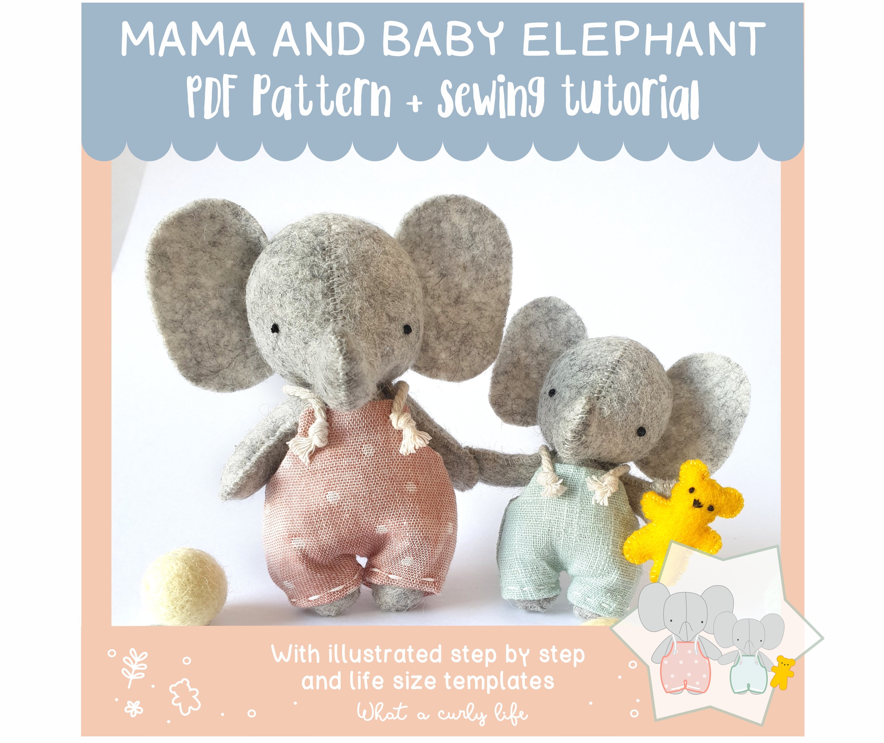 Elephant Pattern Mama and Baby . Illustrated Sewing Tutorial - Etsy