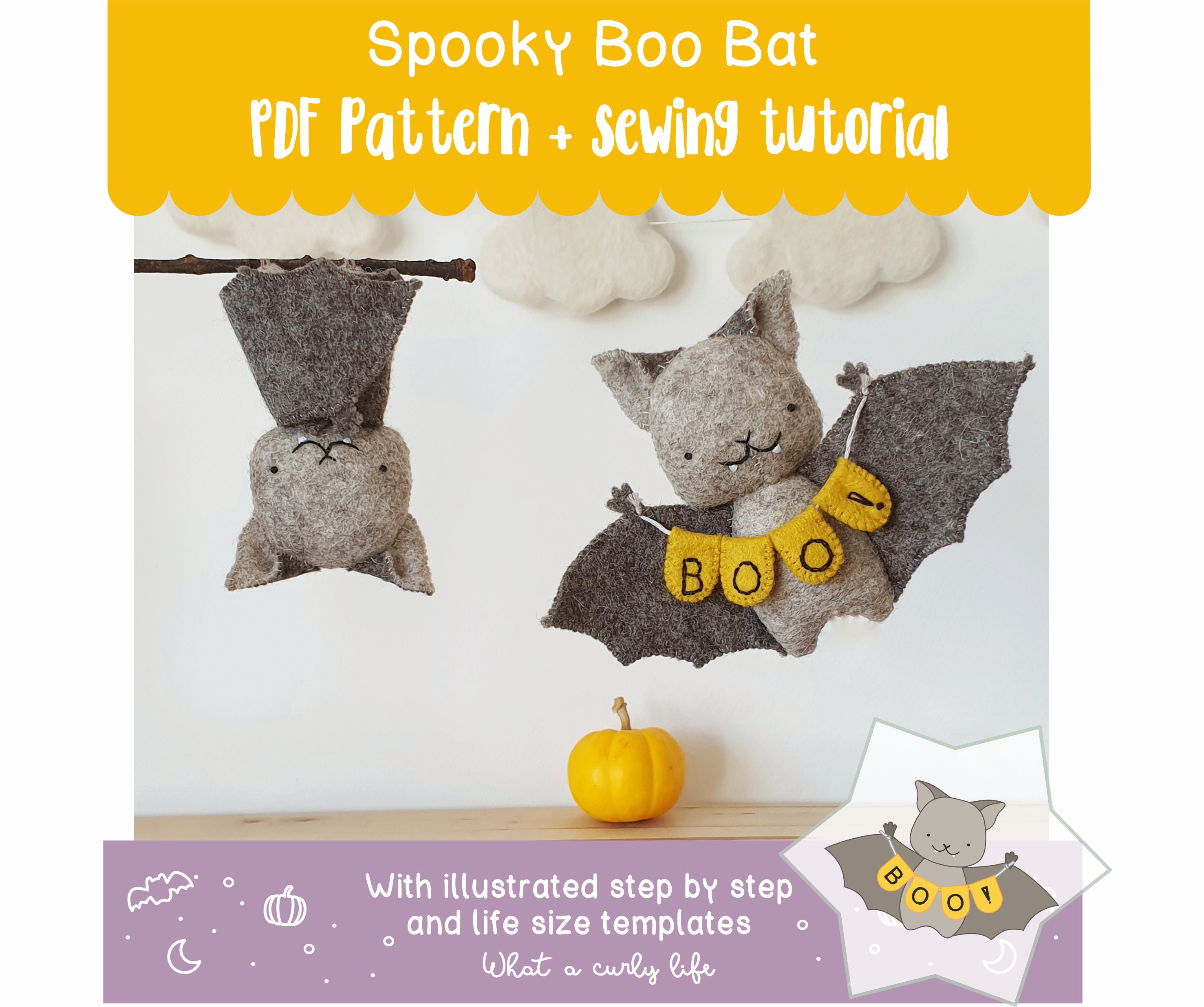 Spooky Boo Bat . Halloween Project PDF Pattern Illustrated Sewing ...