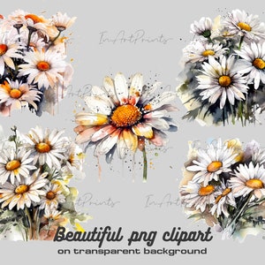 Watercolor Daisy Clipart, Wildflowers Floral Clipart, Wedding ...