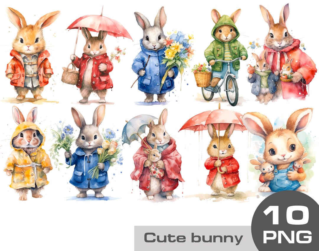 Cute Bunny Watercolor Clipart, Watercolor Nursery Clipart, Bunny in a ...