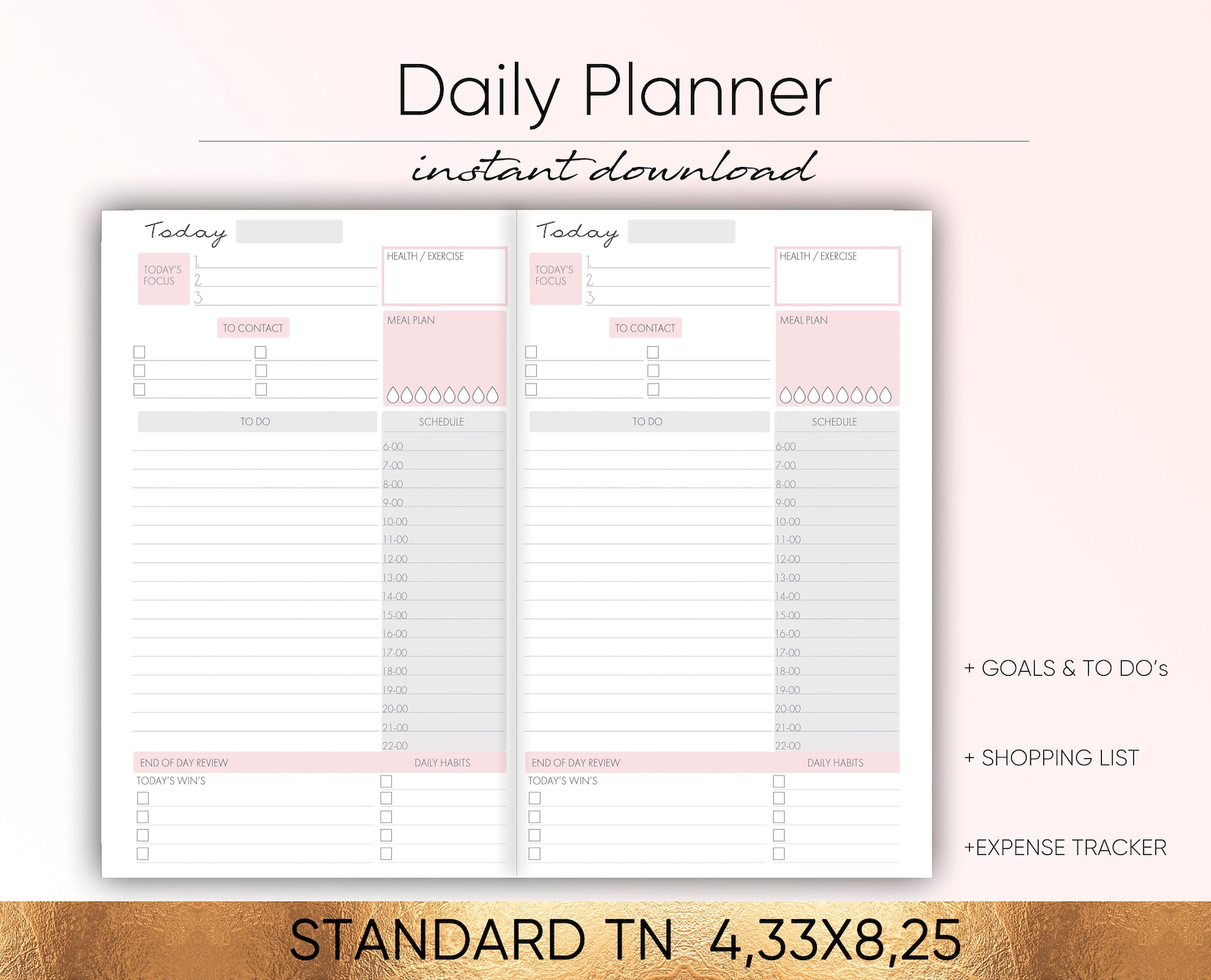 Daily Planner Inserts Planner Inserts MIDORI Insert TN - Etsy