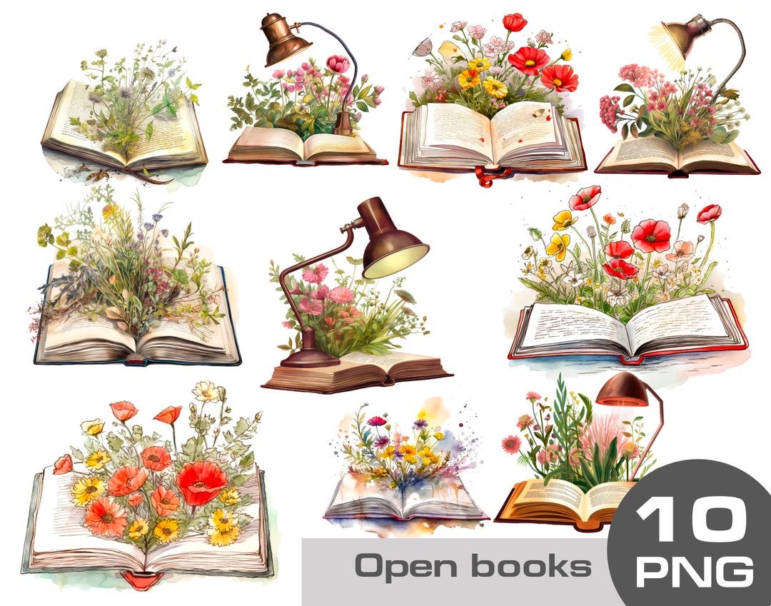 Watercolor Open Book Clipart, Watercolor Cozy Book Clipart, Fantasy ...