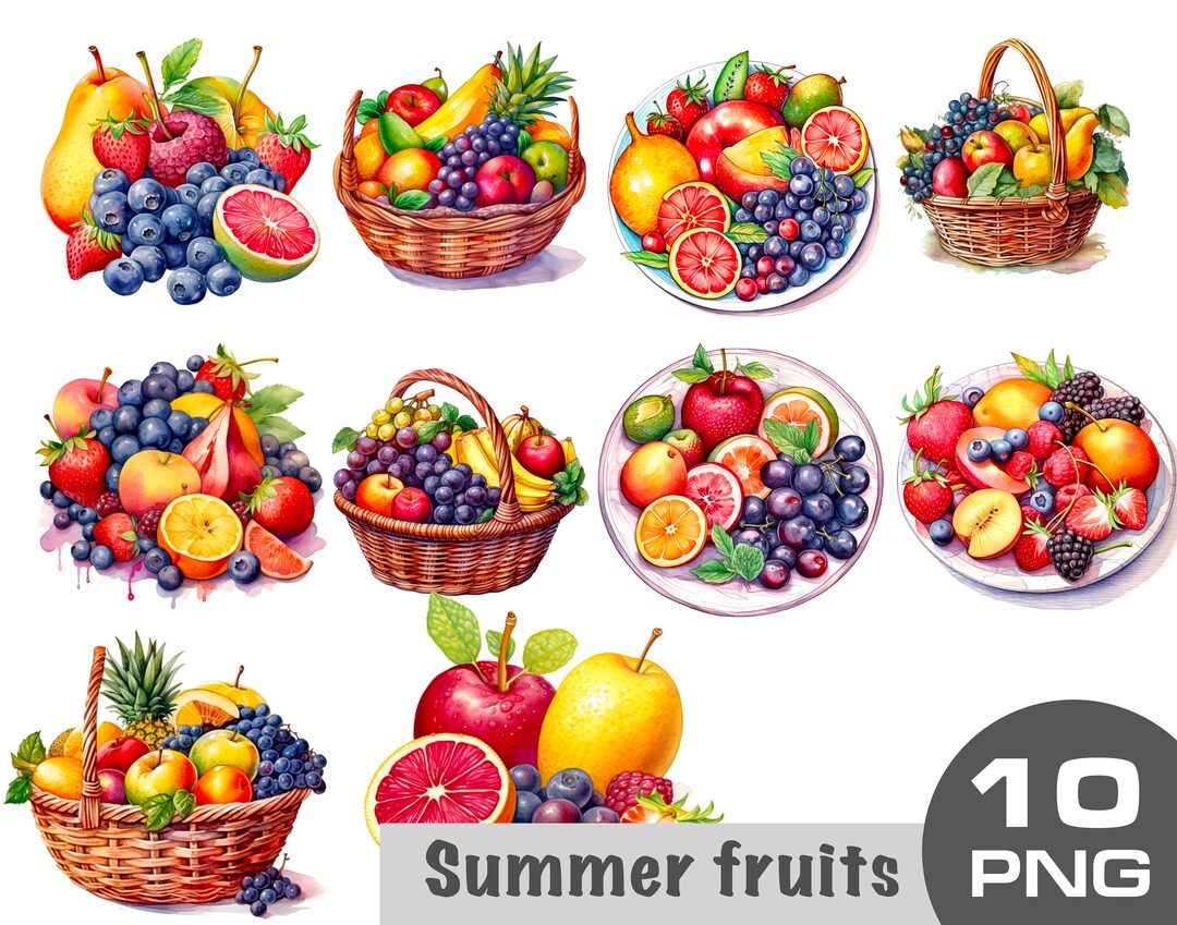 Watercolor Fruits Clipart, Summer Fruits Clipart Png, Bananas Apples ...