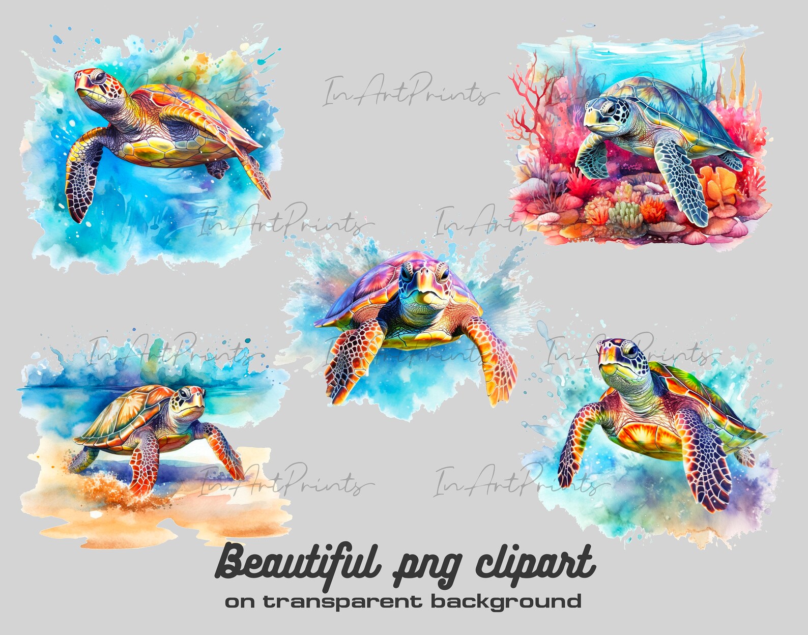 Watercolor Turtle Clipart, Turtle in a Water, Swimming Turtle in a Sea ...