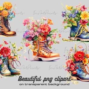 Floral Boots Clipart. Spring Garden Clipart, Watercolor Boots With ...