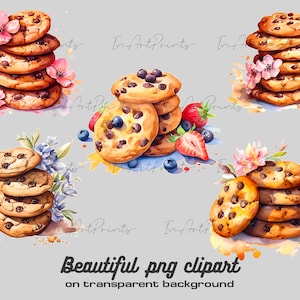 Watercolor Chocolate Chip Cookies, Cookie Clipart, Sweets Clipart Png ...
