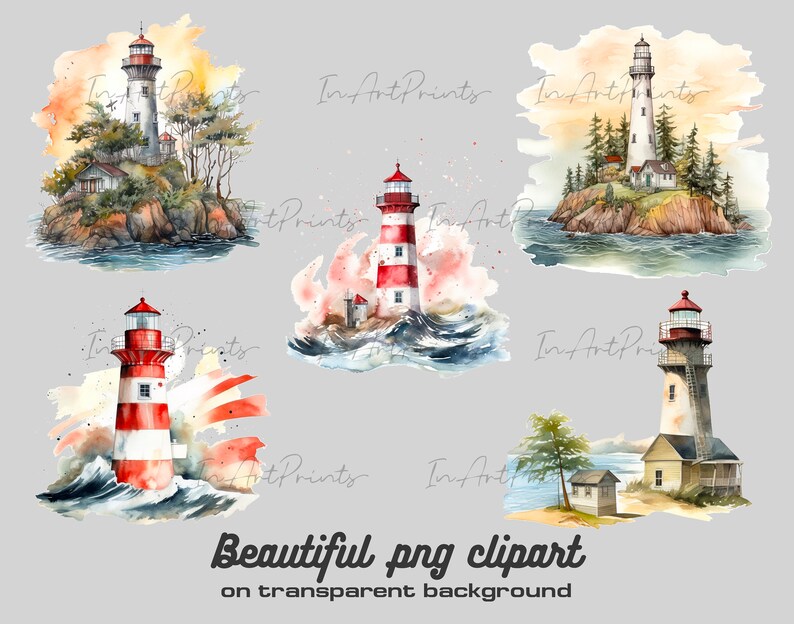 Watercolor Lighthouses Clipart, Nautical Ocean Sea Watercolor Clipart ...