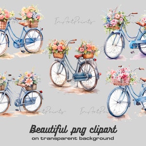 Watercolor Bicycle Clipart Png, Flower Basket Bicycle PNG, Watercolor ...