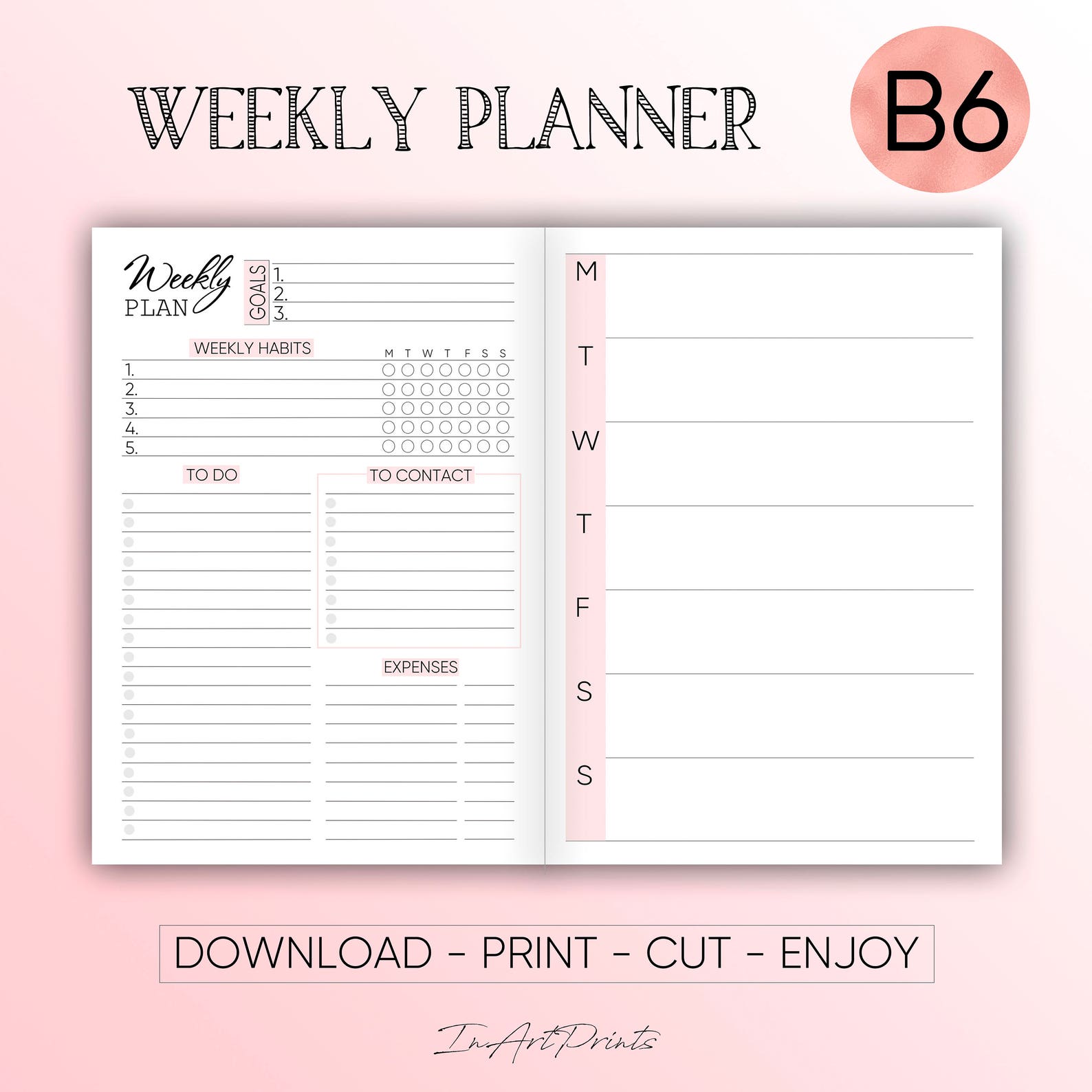 B6 Inserts, B6 Travelers Notebook, B6 Printable Inserts, B6 Planner, B6 ...
