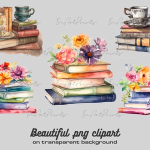 Watercolor Book Clipart, Watercolor Book Stack With Flowers Clipart ...