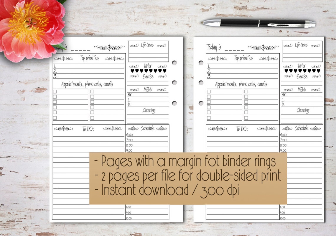 Daily Planner Inserts Planner Inserts Filofax Insert A5 - Etsy