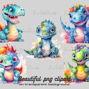 Cute Dinosaur Clipart Bundle, Watercolor Dino Png, Nursery Clipart Png ...