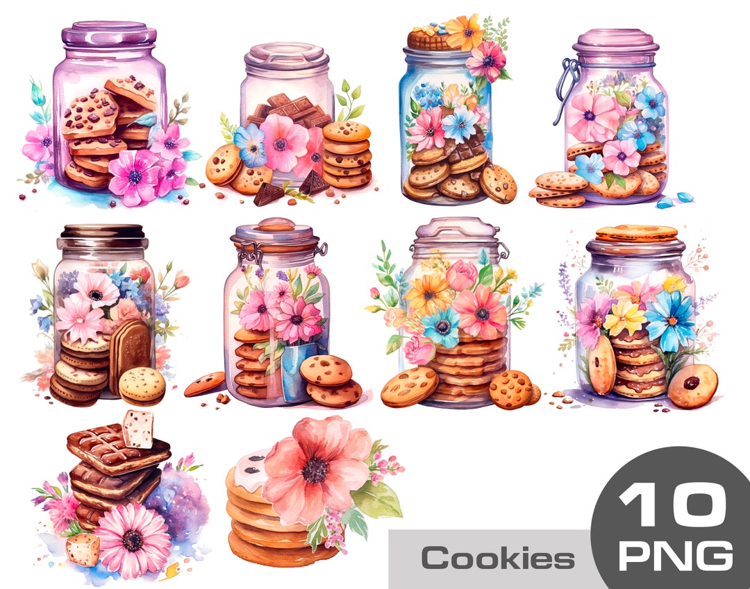 Watercolor Cookies in a Jar Clipart, Sweets Clipart Png, Cookies ...