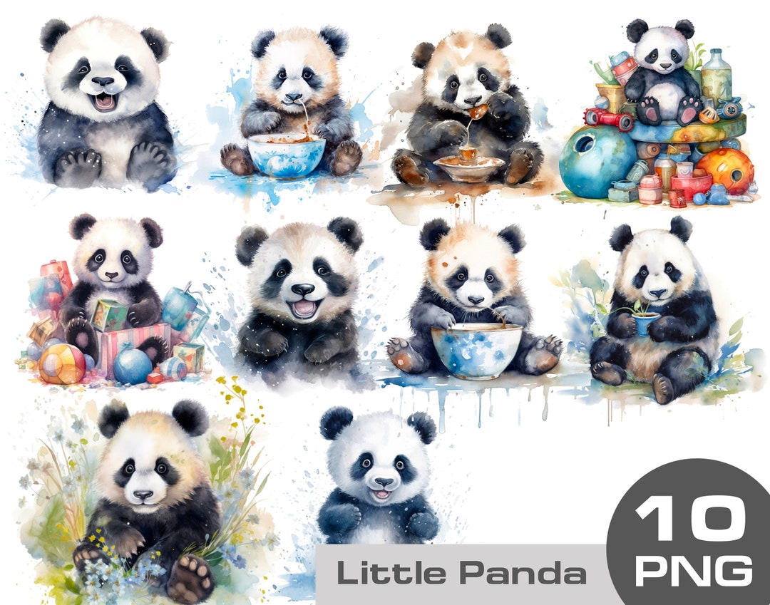 Cute Baby Panda Clipart Bundle, Watercolor Baby Panda Png, Nursery ...