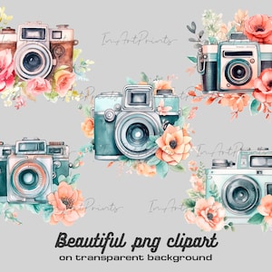 Retro Camera Clipart, Vintage Camera Clipart, Watercolor Vintage Camera ...