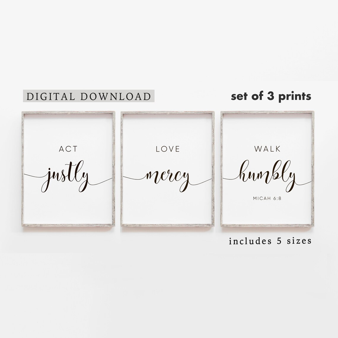 Act Justly Love Mercy Walk Humbly, Set of 3 Prints, Bible Verse Wall ...