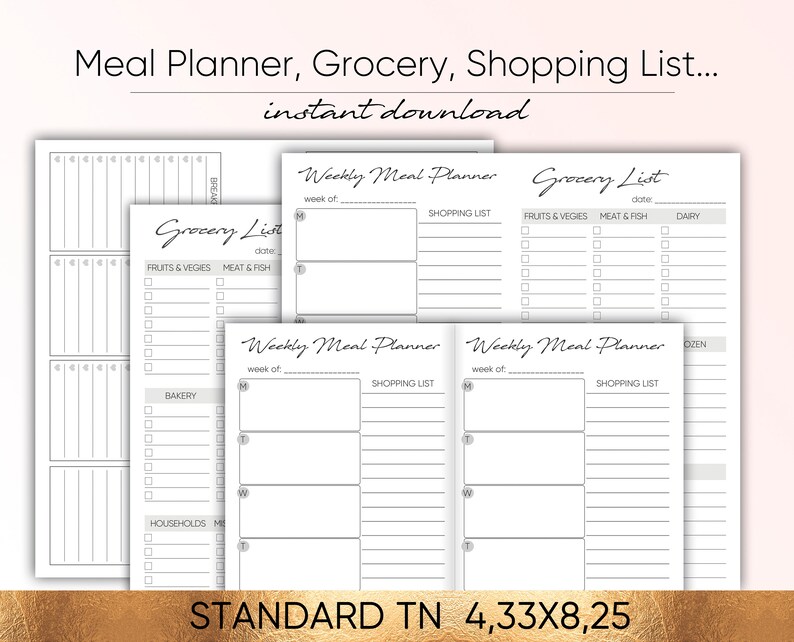 Meal Planner Menu INSERT Menu Weekly Meal Insert Menu - Etsy
