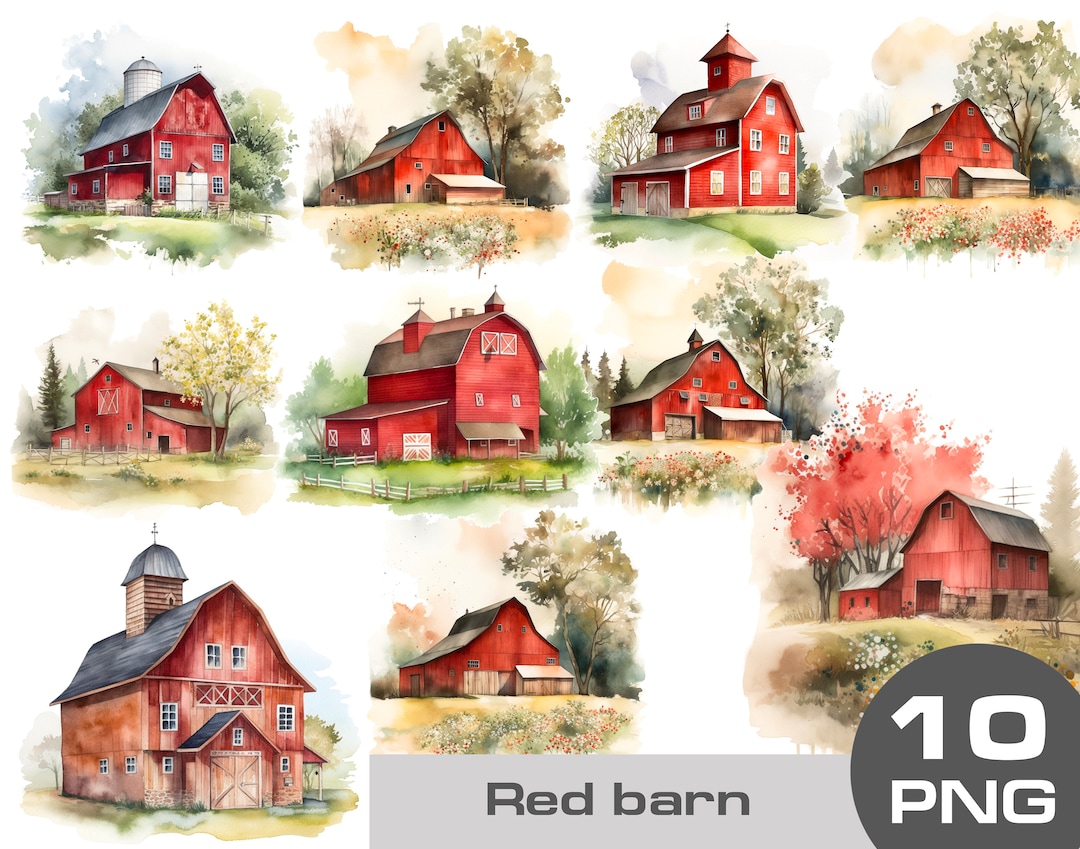 Farm Barn Clipart PNG, Watercolor Red Farm Barn Clipart, Farmer ...