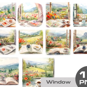 Watercolor Spring Windows Clipart, Morning Coffee Windows Clipart ...