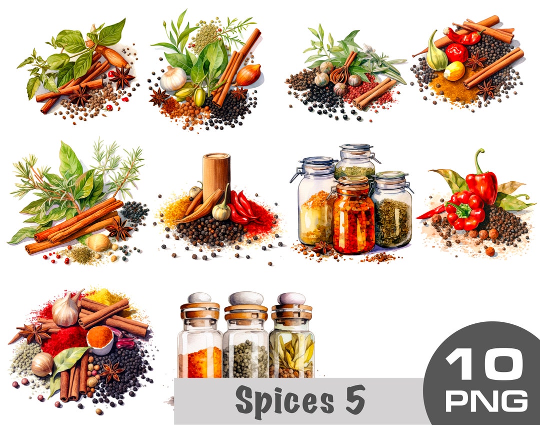 Watercolor Chilli Spice Clipart, Herbs in a Jar Png, Pepper Rosemary ...