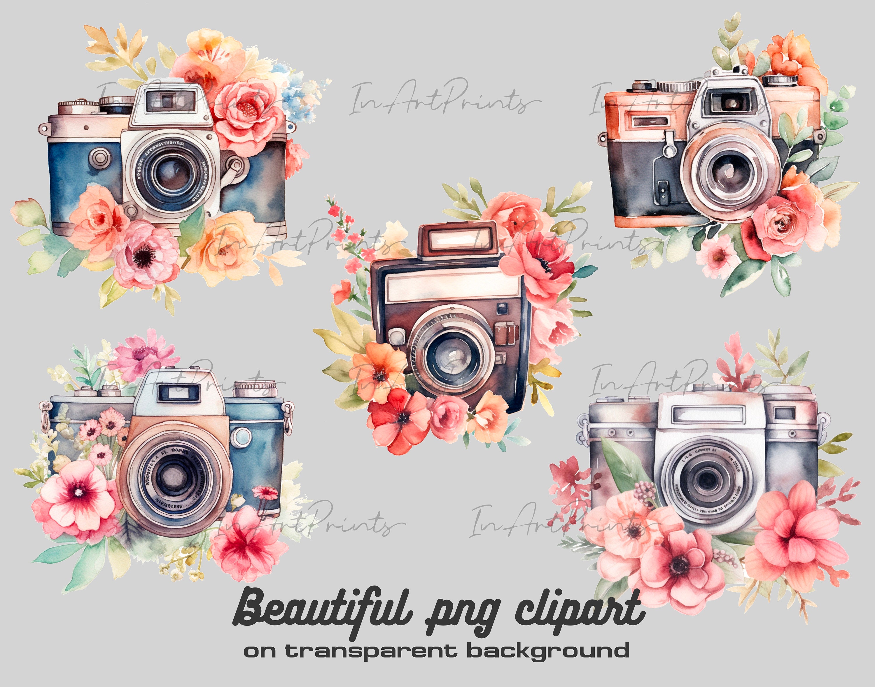 Retro Camera Clipart, Vintage Camera Clipart, Watercolor Vintage Camera ...