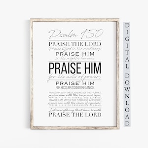 Psalm 150 Praise the Lord, Bible Verse Printable Art, Scripture Wall ...