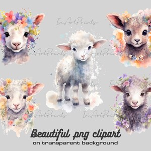 Watercolor Lamb Clipart, Cute Lamb Png, Lamb With Flowers, Country ...