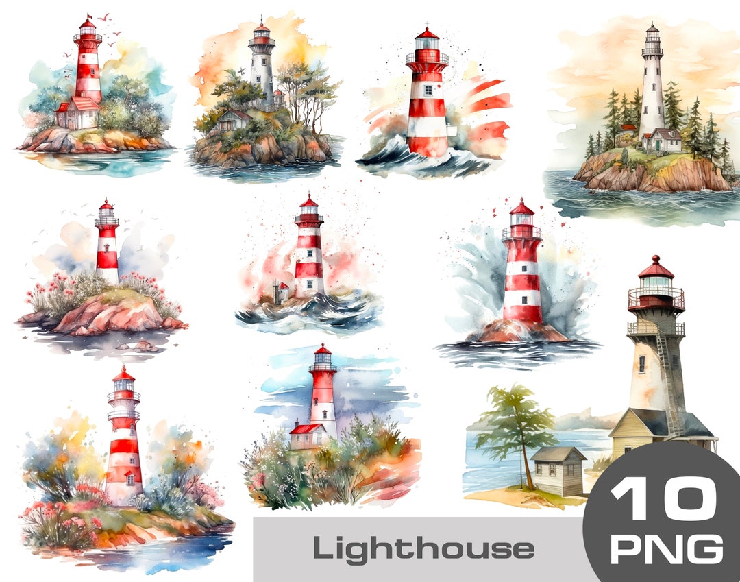 Watercolor Lighthouses Clipart, Nautical Ocean Sea Watercolor Clipart ...