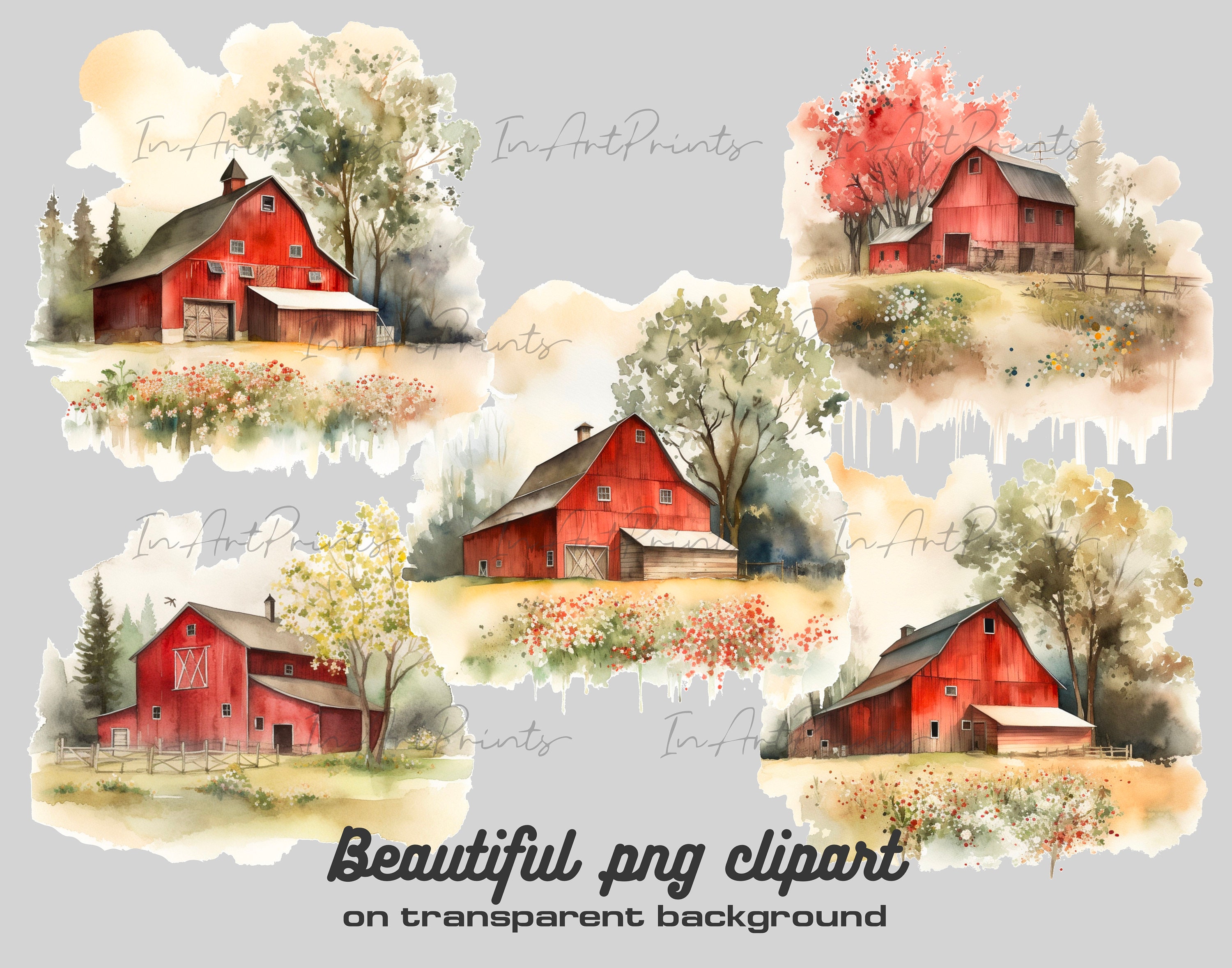 Farm Barn Clipart PNG, Watercolor Red Farm Barn Clipart, Farmer ...