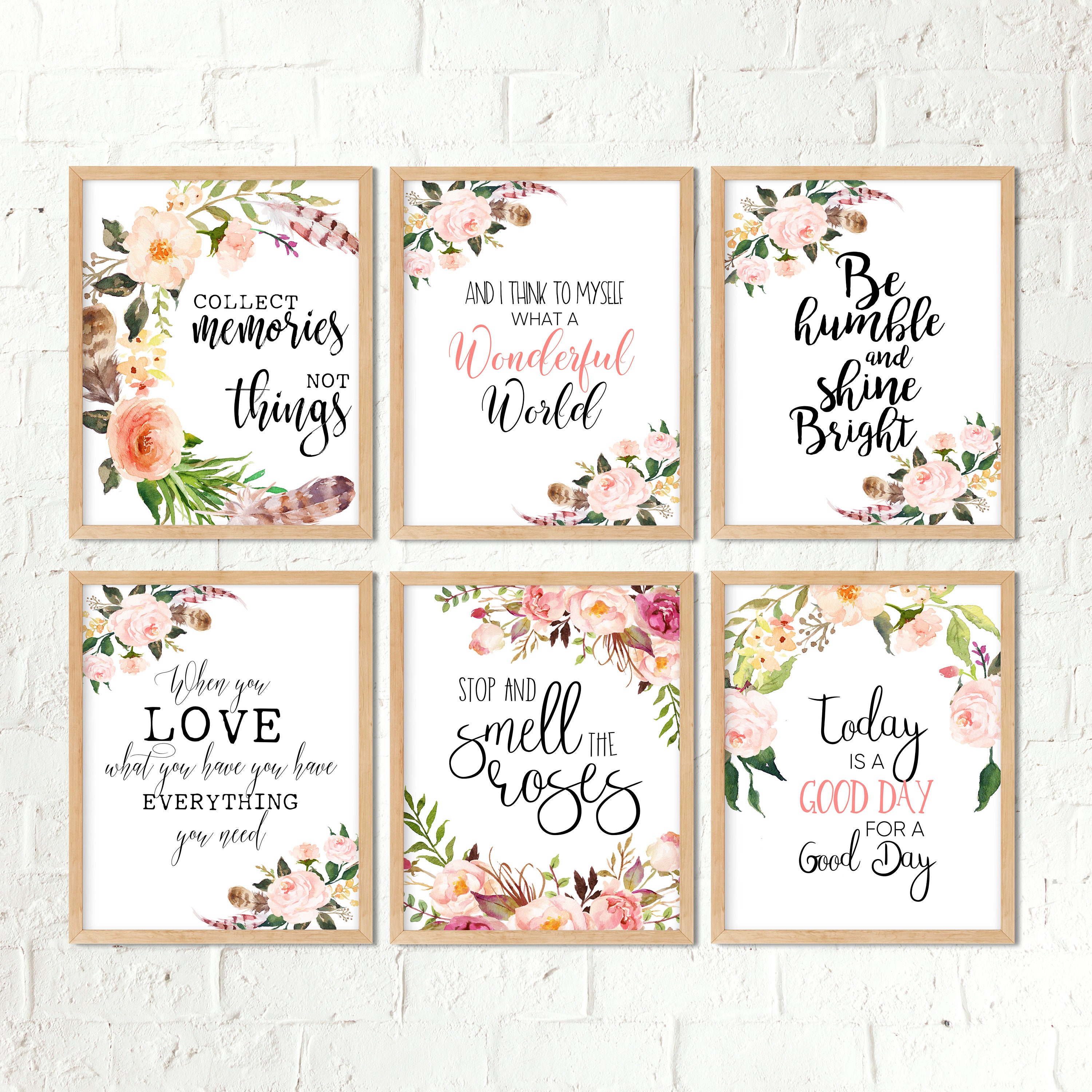 Inspirational Quotes Wall Art, Set of 30 Prints, Watercolor Floral ...