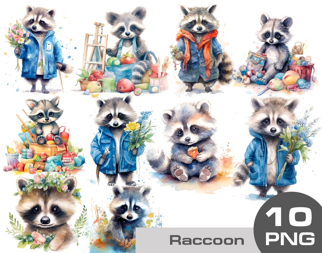 Watercolor Cute Raccoon Clipart, Raccoon in Coat, Cute Raccoon Png ...
