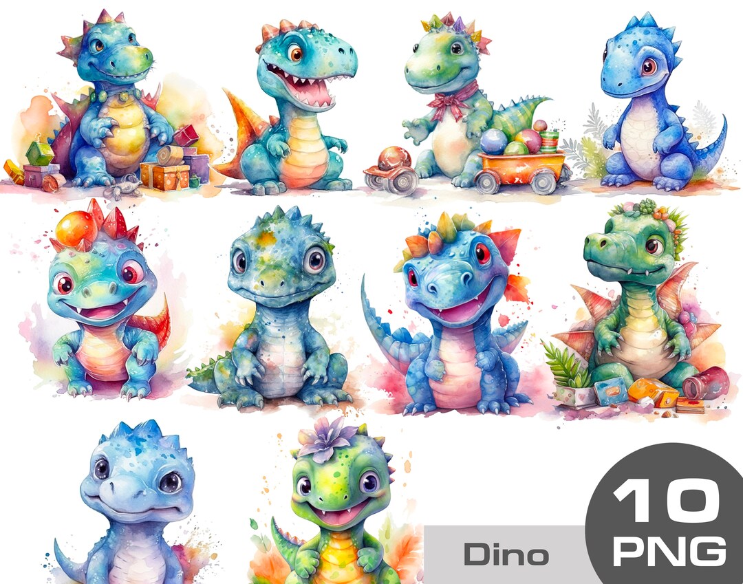 Cute Dinosaur Clipart Bundle, Watercolor Dino Png, Nursery Clipart Png ...