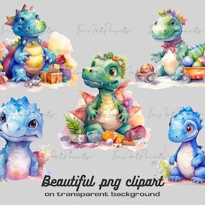 Cute Dinosaur Clipart Bundle, Watercolor Dino Png, Nursery Clipart Png ...