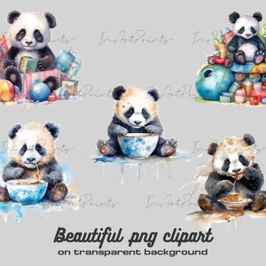 Cute Baby Panda Clipart Bundle, Watercolor Baby Panda Png, Nursery ...