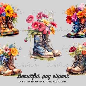 Floral Boots Clipart. Spring Garden Clipart, Watercolor Boots With ...