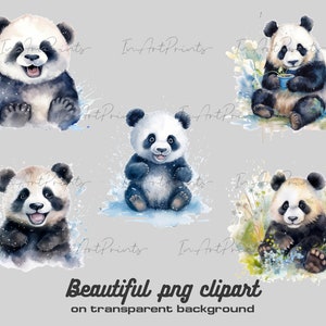 Cute Baby Panda Clipart Bundle, Watercolor Baby Panda Png, Nursery ...