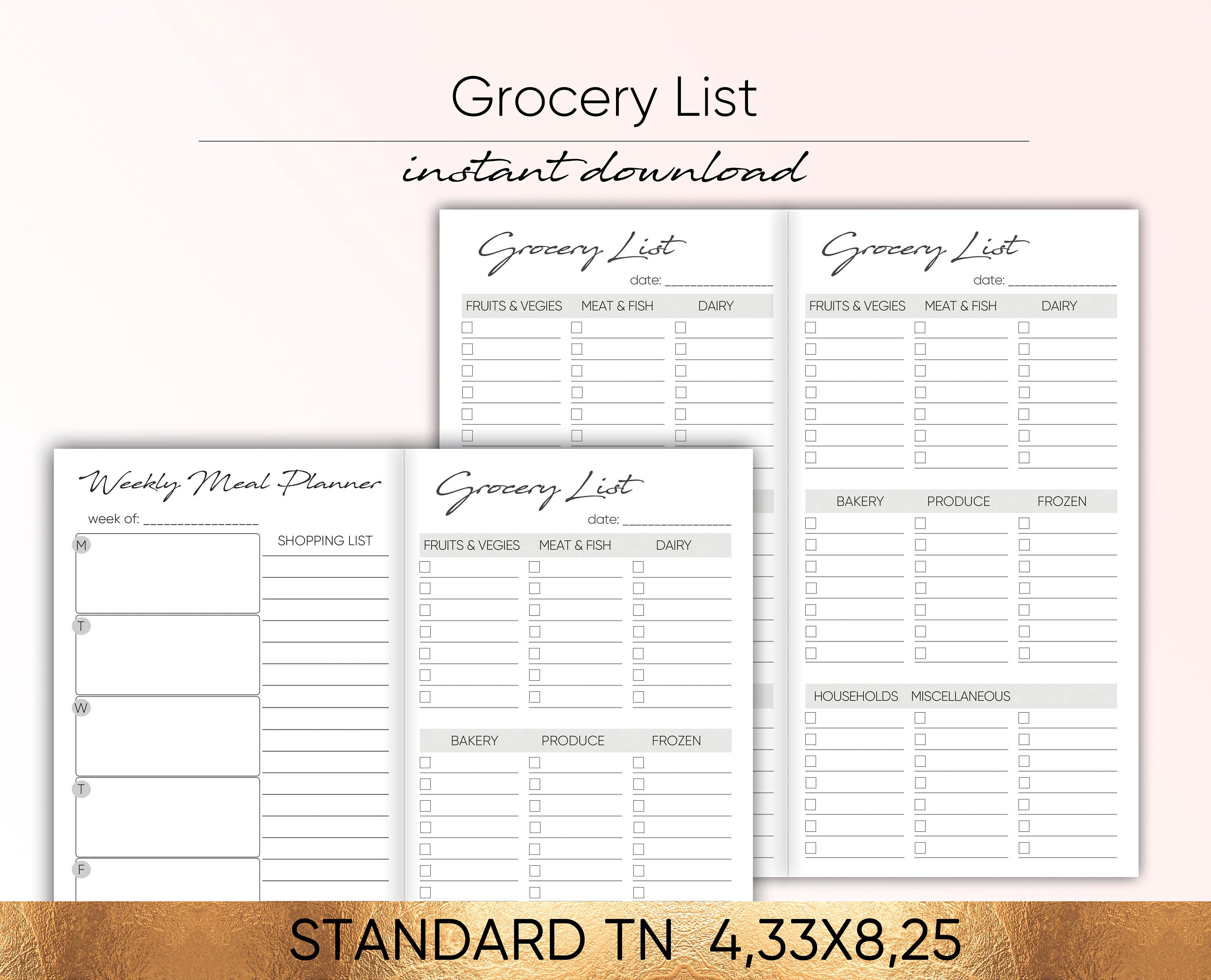Meal Planner Menu INSERT Menu Weekly Meal Insert Menu - Etsy